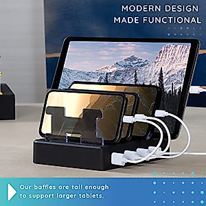 Hercules Tuff Charging Station for Multiple Devices - 4 USB Ports, Compatible with Cell Phones, Smart Phones, Tablets, and Other Electronics - White Elephant Gifts, Stocking Stuffers - Black