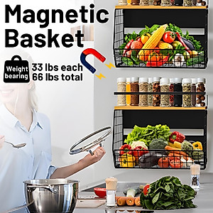 2 Set Magnetic Shelf for Refrigerator with Wood Lid, Fruit Potato & Onion Storage Bins, Pantry Organizers & Storage, Large Container Magnetic Spice Rack for Refrigerator, Kitchen Counter, Cabinet