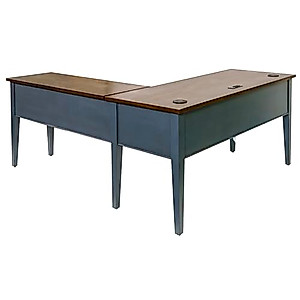 Farmhouse Wood Half-Pedestal Writing Desk and Return, Open L-Shaped Table and Return, Office Desk and Return, Blue