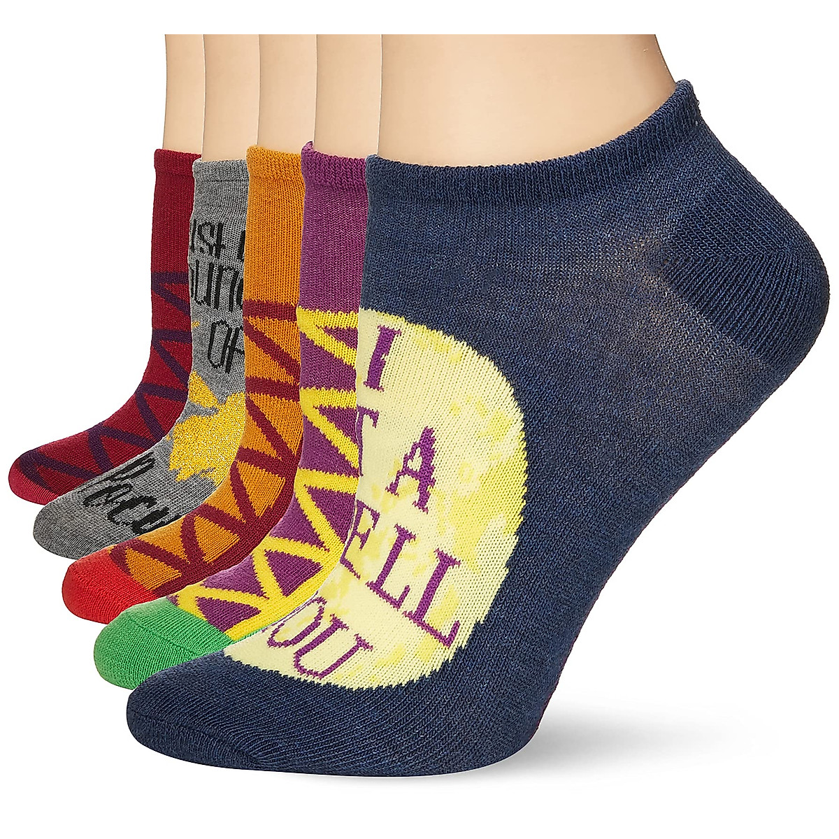 Disney Women's Hocus Pocus 5 Pack No Show, Assorted Grey, Fits Sock Size 9-11 Fits Shoe Size 4-10.5