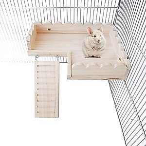 ROZKITCH Hamster Platform with Climbing Ladder, Bird Perch Cage Toy Wooden Play Gym Stand, Natural Pine Wood Tray for Chinchilla Squirrel Rabbit Guinea Pig, Birdcage Toy for Parrot Conure Parakeet