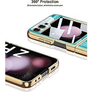 TECHY for Samsung Z Flip 5 Case Ultra-Thin Electroplated Glass Protective Cover for Samsung Galaxy Z Flip 5 Case, Golden Wings