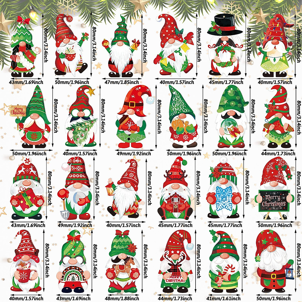 48 Pieces Christmas Felt Gnome Ornaments Gnome Felt Hanging Ornaments Gnome Tree Topper Felt Cutout Xmas Hanging Swedish Gnome Ornaments for Christmas Tree Party Decorations
