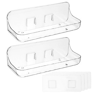 Sibba 2Pcs Acrylic Wall Mount Organizer, Adhesive Shelf with Self-Adhesive Tape, Bathroom Shelves for Wall, No Drilling Hang Walls Shower caddy for Bathroom, Kitchen, Living Room