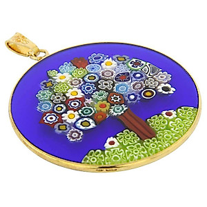 Glass Of Venice Murano Glass Millefiori Pendant Tree of Life in Gold-Plated Sterling Silver Frame 1-1/2 Murano Glass Jewelry Pendant for Women