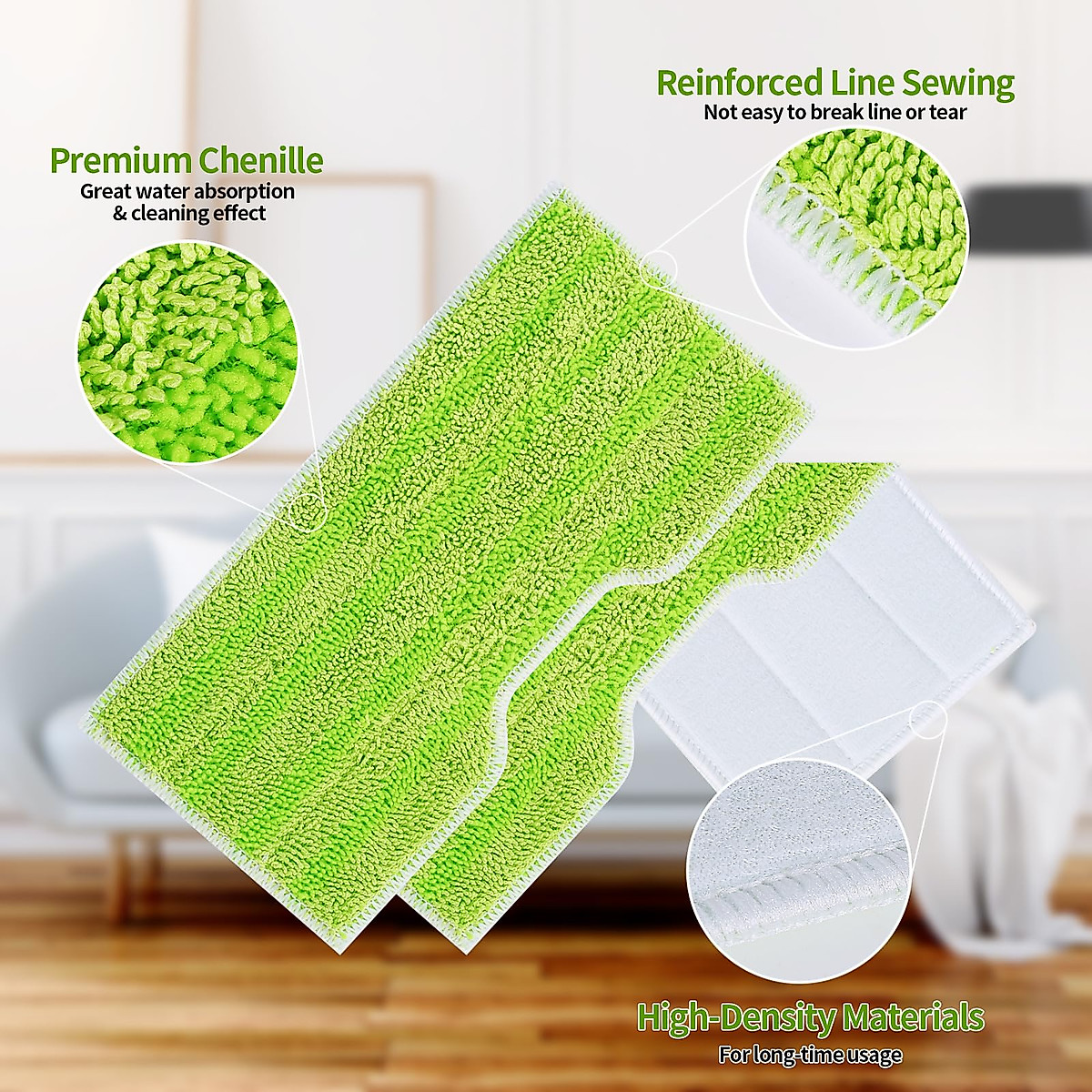 Gudotra 6 Pack Mop Pad Refills Compatible with Shark Vacmop Hardwood Floor Vacuum Mops VM252 VM251 VM200 VM200C VM190 VM252C QM250 VM250 VC205 Reusable Wet and Dry Vacmop Pads Green