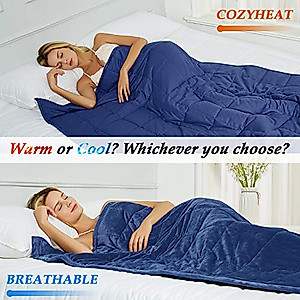 HAOWANER Reversible Weighted Blanket Cool Cotton Top+Soft Minky Bottom, 15lbs Plush Blankets for Twin/Full Size(48"x72") Bed, Premium Fleece Weight Comforter with Fluffy Heavy Throw for Adult, Blue