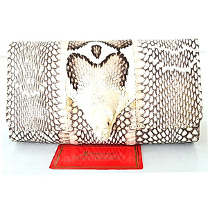Authentic Snake Skin Women's Long Bifold Cobra Snake W/Head Purse Wallet