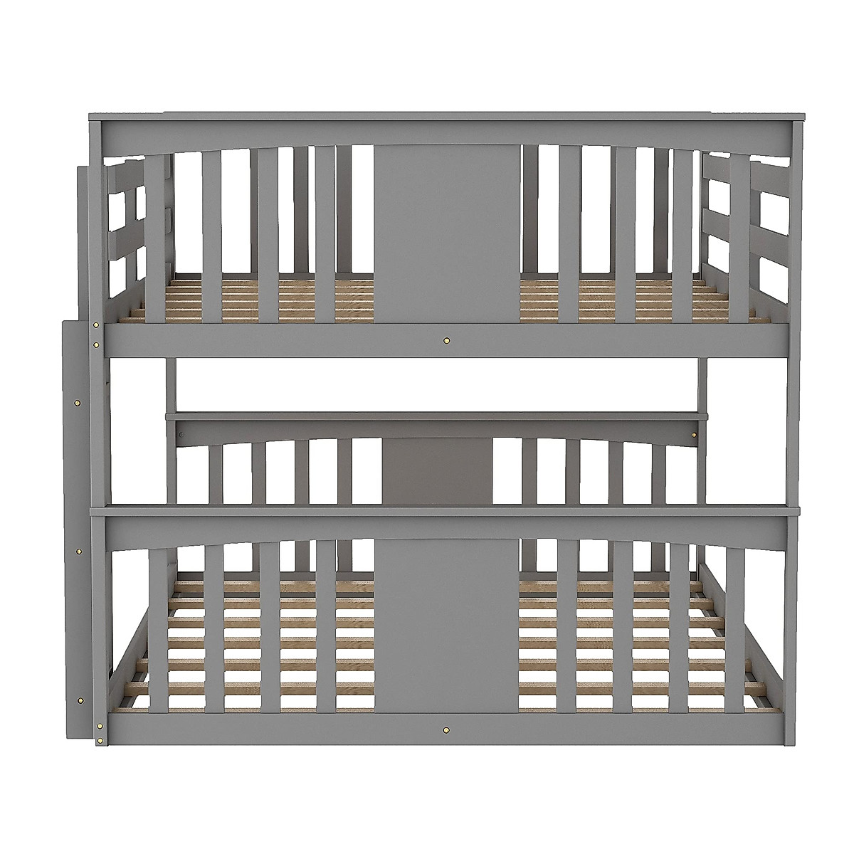 Harper & Bright Designs Full Over Full Low Bunk Bed with Headboard and Footboard, Wooden Bunk Bed with Ladder, for Toddlers Kids Boys Girls - Gray