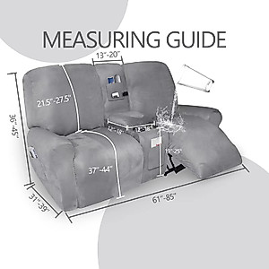 ZPUGUT Loverseat Slipcovers, Waterproof Recliner Slipcovers Double Recliner armrest Sofa Cover, Velvet Eight-Piece Set, Recliner Sofa Cover, Add Multifunctional Convenient Pocket (Gray)