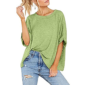 Women Oversized T-Shirt Summer Casual Short Sleeve Loose Tee Tops Light Green