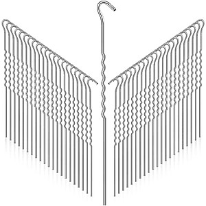 60 Pcs Kinked Metal Tent Stakes 12 Inch Metal Garden Edging Fence Hooks Pegs Dog Dig Proof Yard Stakes Spikes Heavy Duty Galvanized Ground Stakes Spikes Long Tent Pegs for Outdoor Camping Canopy Tarp