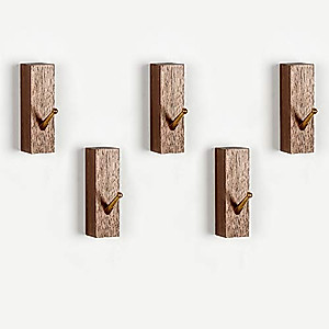 Pearlead Set of 3 Creative Wall Mounted Square Wooden Coat Hooks with Cooper Hook & Mounting Hardware Single Wall Hook Rack Clothes Hanger Organizer (Walnut)