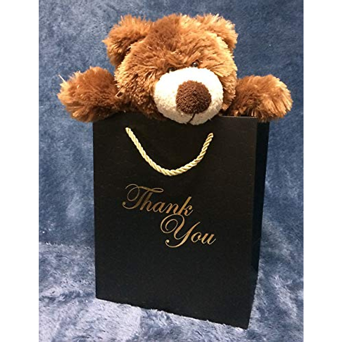 MODEENI 12 Black Thank You Bags with Handles 8x10 Gold Foil Medium Thank U Paper Gift Bags Luxury Event Shopping 8x5x10 Premium Quality Cute Matte Modern Embossed Birthday Merchandise Clothing Business Store Wedding Guests