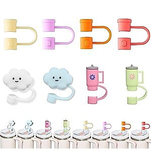 GLBEAR 8Pcs Silicone Straw Tips Cover Compatible with Stanley 30&40 Oz Tumbler, 10mm/0.4in Cloud Shape Straw Covers Cap,Straw Protectors, Straw Tip Covers for Stanley Cups Accessories