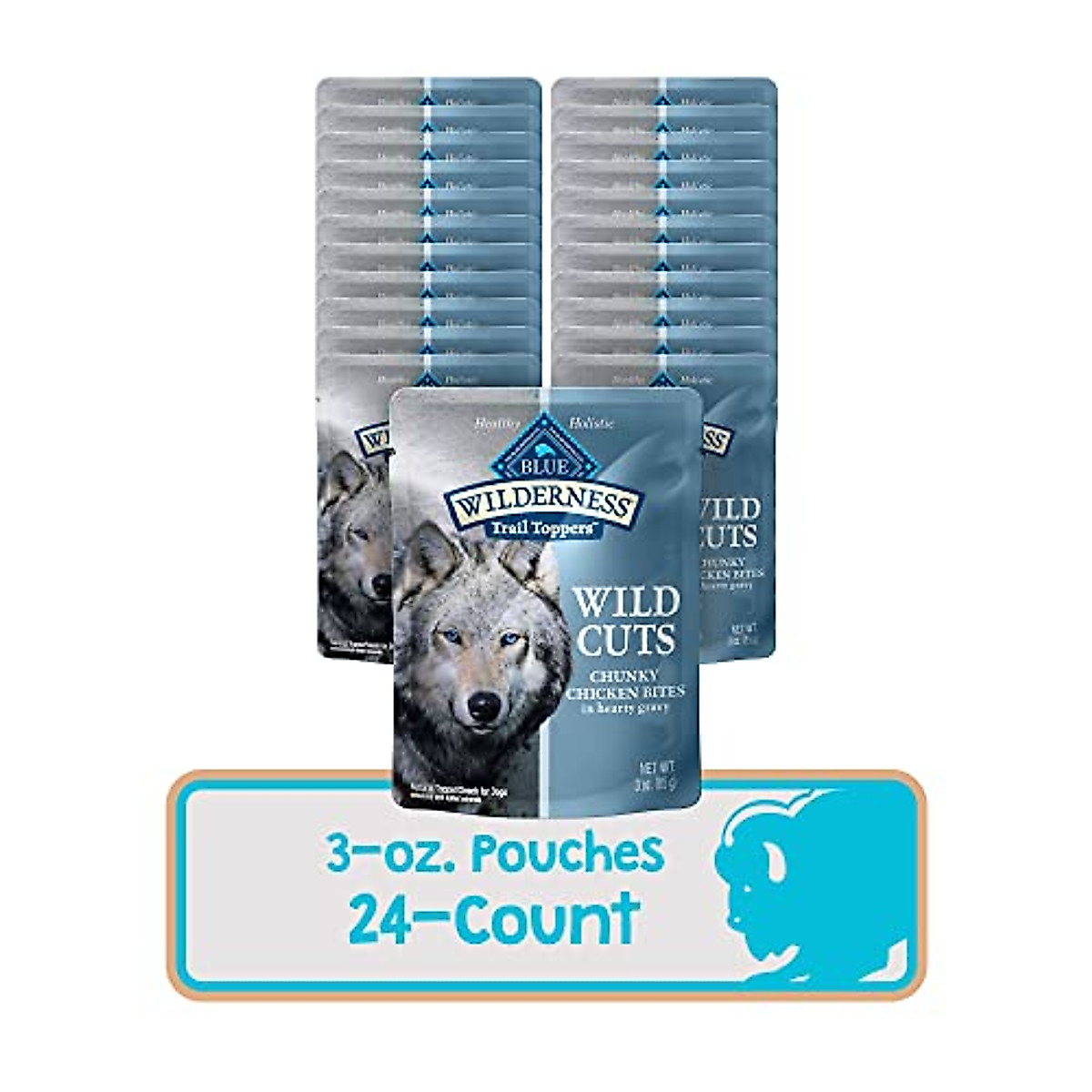 Blue Buffalo Wilderness Trail Toppers Wild Cuts High Protein Natural Wet Dog Food, Chunky Chicken Bites in Hearty Gravy, 3 Oz pouches (Pack of 24)