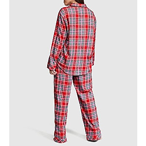 Victoria's Secret Flannel Pajamas, Long Sleeve Button Down & Pant Set, Sleepwear for Women, Lipstick Beauty Plaid, L