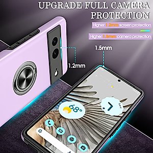 Gritup Pixel 7 Case, Google Pixel 7 Case with HD Screen Protector, Shockproof Google Pixel 7 Phone Case with 360° Magnetic Ring Holder Kickstand Phone Case for Google Pixel 7 Purple