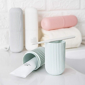 KBS Toothbrush Holder Case Cover 2 Pack Capsule Shape Container Travel Camping Business Trip Bathroom (Pink - Blue) Plastic