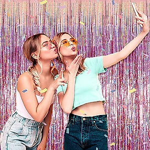 6 Pack Rose Gold Foil Fringe Curtain Backdrop, 3.28Ft x 8.2Ft Metallic Tinsel Foil Fringe Streamer Curtains for Photo Booth, Christmas, Halloween, Birthday, Wedding Party Decorations