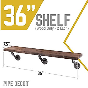 PIPE DECOR Restore Solid Wood Floating Shelves, 36 Inch Length Set of 2 Premium Rustic Pine Boards for Bedroom, Living Room, Kitchen and More, Trail Brown Finish