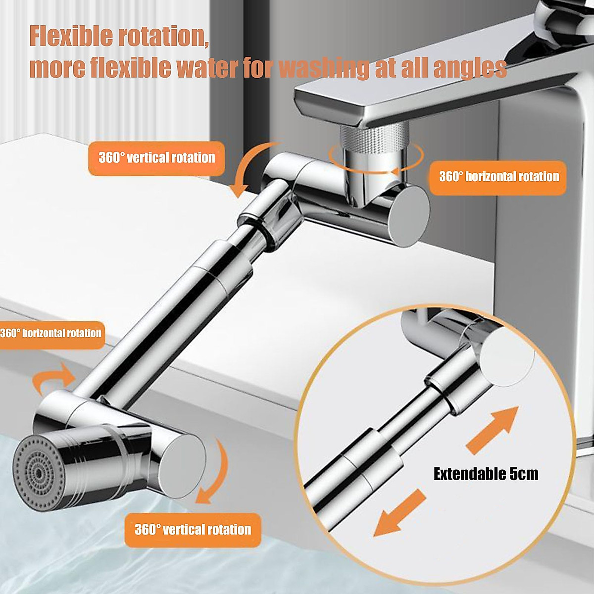 Timnamy Faucet Attachment, Rotating 1440° Robotic Arm Faucet Universal Model, Rotating Faucet Extender for Bathroom and Washbasin Sink with 2 Sprayer Modes (1*Black)