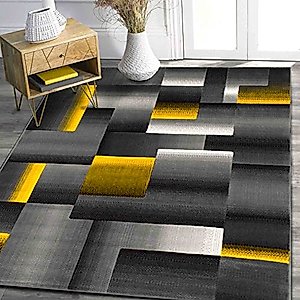 Handcraft Rugs Abstract Geometric Modern Squares Pattern Yellow/Orange/Silver/Gray/Black Area Rug (5X7, Yellow)