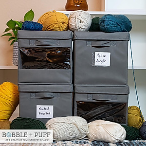 B+P YARNstashr™ 10.5 x 10.5 Yarn Storage Cubes 4-Pack-Cube Organizer Bins with Lid-Sturdy, Reversible and Ideal for Yarn Organization, Crochet Stuff, More! Foldable Fabric Storage Boxes for Crocheters