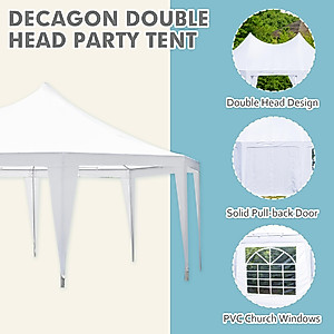 EROMMY 26x19ft Party Tent, White Wedding Tent, Decagonal Heavy Duty Canopy with 8 Removable Sidewalls, 8 Church Windows and 2 Pull-Back Doors, Outdoor Gazebo Pavilion Shelter Tent for Party, Event