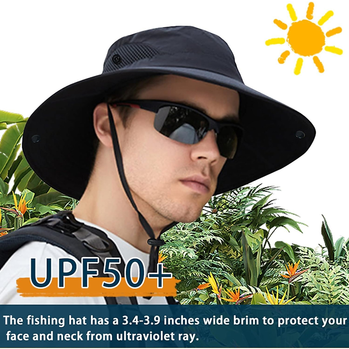 ZOORON Sun Hats for Men Women, Fishing Bucket Hats, Wide Brim UV Protection Waterproof Breathable Boonie Hats (1Pack-Black)