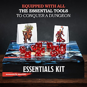 Dungeons and Dragons Essentials Kit - Starter Set Extra 6 Dice Sets, Flannel Bags, Master Screen, Figures, New Heroes, Dice Guide, Statistic Sheets - DND 5th Edition Rolling Board Game