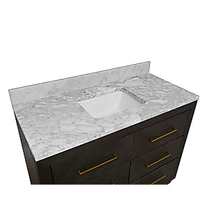 Avery 48-inch Bathroom Vanity (Carrara/Dark Oak): Includes Dark Oak Cabinet with Stunning Carrara Marble Countertop and White Ceramic Sink