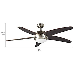 Amazon Basics 52-Inch Ceiling Fan - Includes Integrated Dimmable LED Light Kit and Remote Control - Five Blades, Satin Chrome Finish