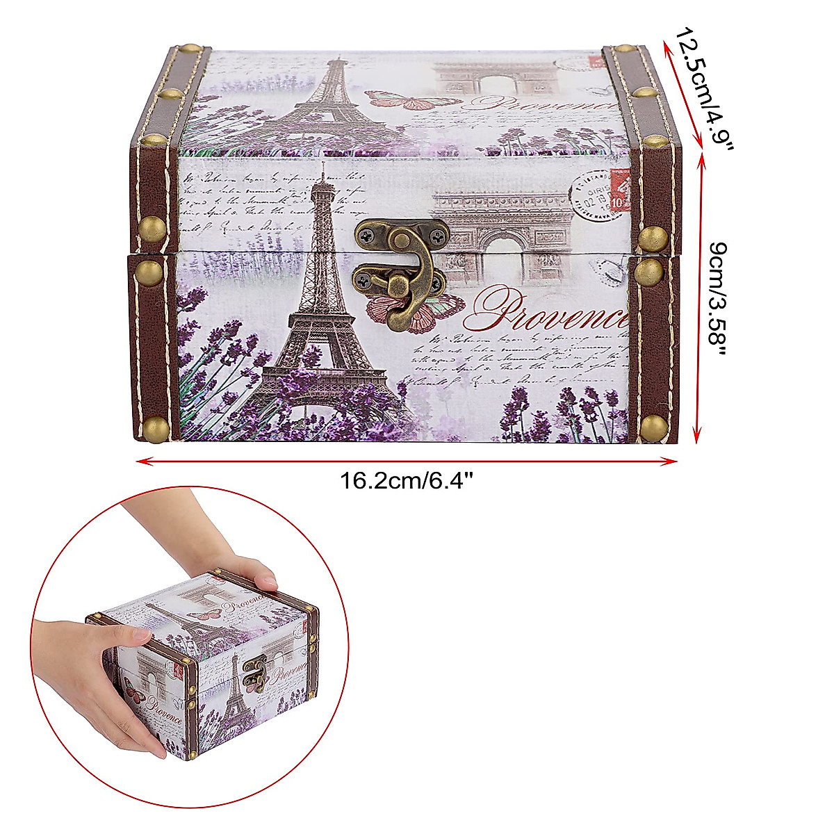ELLDOO Decorative Treasure Chest Box, Wooden + PU Leather Storage Box for Jewelry Trinkets, Keepsakes box for Girls Women Gifts (Tower Pattern)