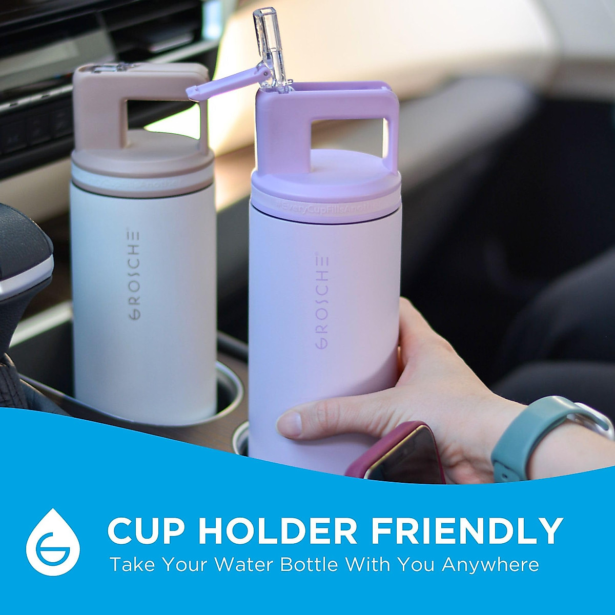 GROSCHE Alpine Flip n' Sip 20 oz Insulated Water Bottle - Stainless Steel, Leakproof Flask with Straw - Perfect for Gym, Travel & Outdoor Use - Keeps Water Cold up to 60 hrs - Lavender