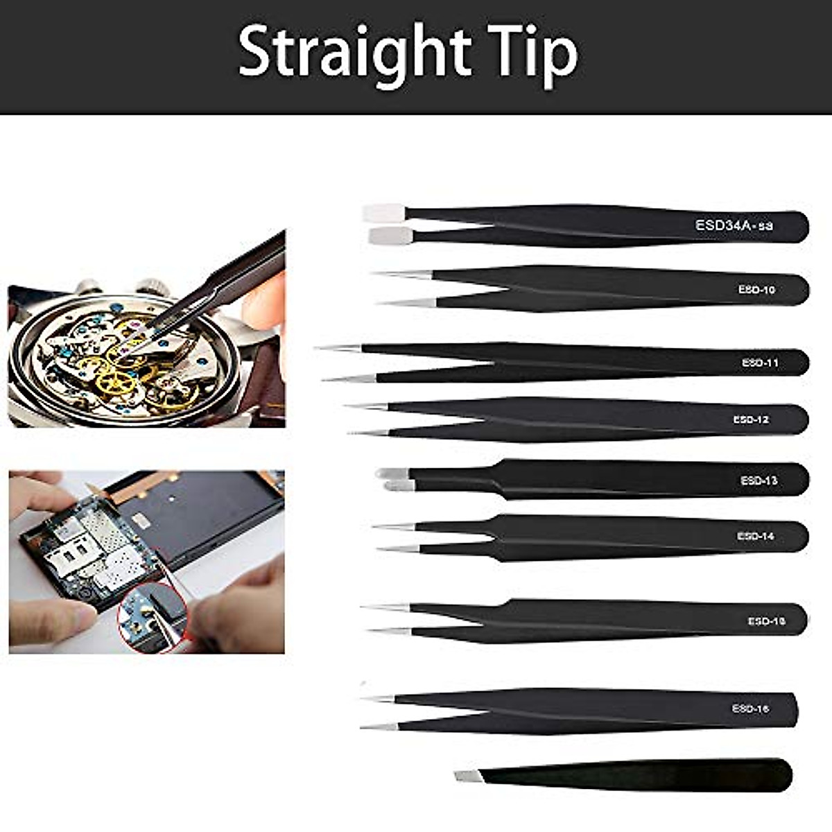 BOENFU Precision Tweezer Set Anti-Static ESD Needle Nose Tweezers for Craft, Soldering, Jewelry, Ingrown, Eyelash, Electronics, 12-PCS