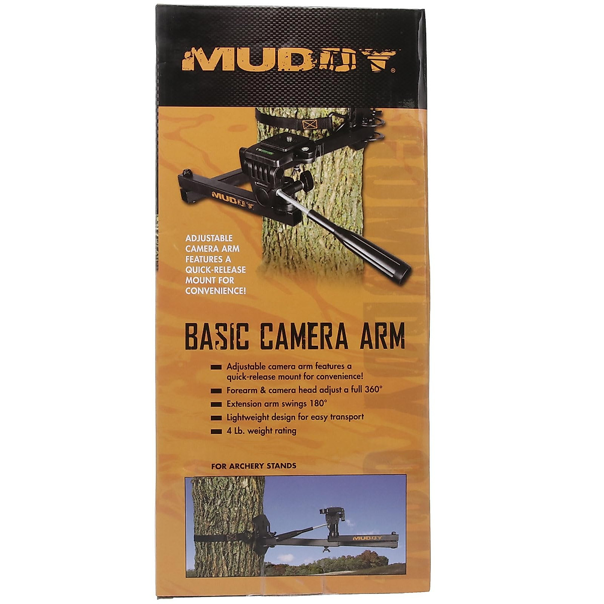 MUDDY Basic Durable Adjustable Lightweight Portable Easy-to-Install Silent Hunting Outdoor Camera Arm Camera Head Adjust a Full 360 Degrees + Extension Arm Swings 180 Degrees
