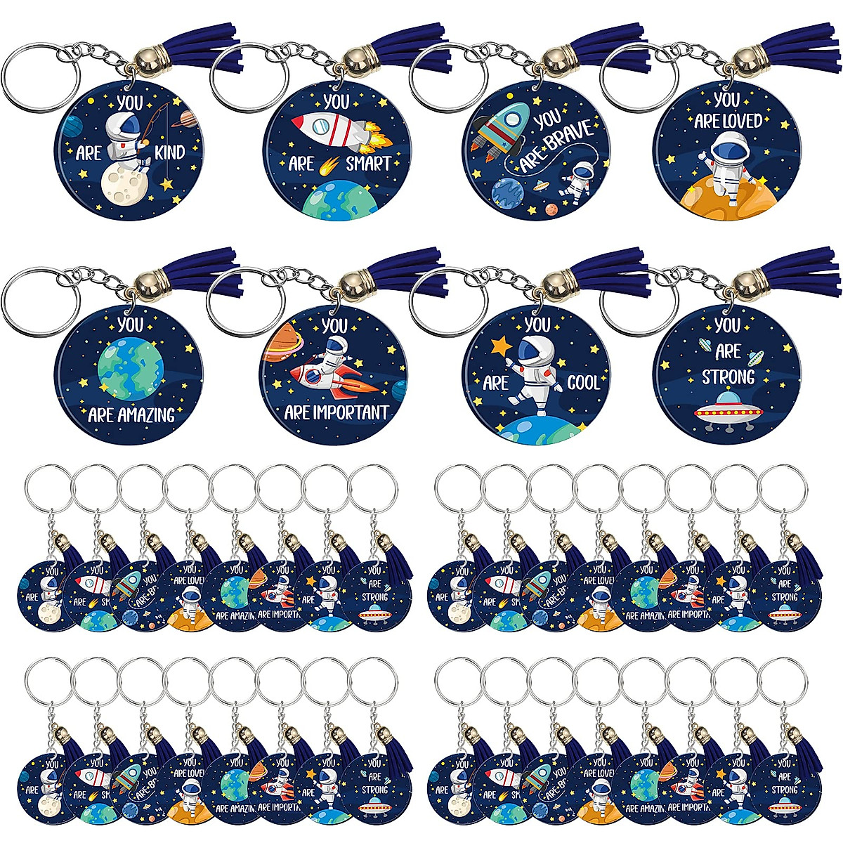 48 Sets Outer Space Themed Keychain Inspirational Positive Quotes Keychain Thank You Gifts for Coworkers Acrylic Tassels Keychain for Employee Appreciation Gifts Students Gratitude Teacher Gifts