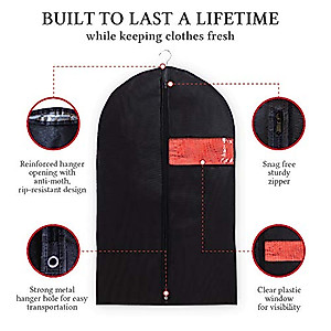 Garment Bags with Shoe Bag - Breathable Garment Bag Covers Set of 5 for Suit Carriers, Dresses, Linens, Storage or Travel - Suit Bag with Clear Window