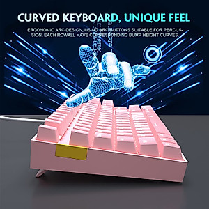 MageGee Mechanical Gaming Keyboard with Blue Switch, Compact 87 Keys Wired Computer Keyboard for Windows Laptop PC Gamer, LED White Backlit, Pink