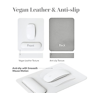 HABITU Vegan Leather White Mouse Pad with Removable Magnetic Wrist Support & Anti-Slip Base, Ergonomic Mouse Pad with Wrist Rest, Cute Office Desk Accessories for Women and Men