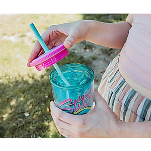 Disney Lilo & Stitch Jamming Plastic Tumbler With Leak-Resistant Lid and Reusable Straw | Double-Walled Travel Cup For Drinks | Holds 20 Ounces