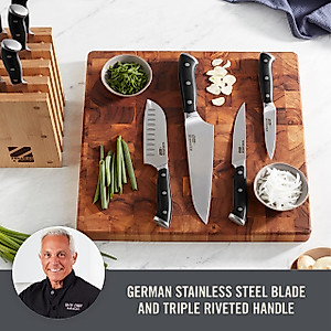DASH Zakarian by DASH 11-Piece German Steel Kitchen Knife Set with 7" Chef, 5" Santoku, 5" Serrated Utility, 3.5" Paring, 6 Steak Knives and Magnetic Bamboo Knife Block, Black