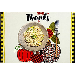 Fall Sunflower Placemats Set of 6 for Dining Table, Autumn Pumpkin Burlap Placemats for Kitchen Decor Thanksgiving Gnome Washable Harvest Place Mats 12.4" x 16.9"