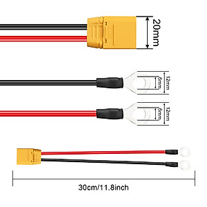 PNGKNYOCN XT90 to O Ring Terminal Cable,14AWG Silicon Wire XT90 Male to O Ring Terminals Extension Power Cable for Solar Panel Kit and Battery Charge(0.3M/1FT)