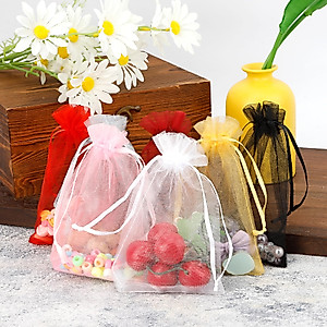 Organza Bags, Organza Bags 4x6, White Wedding Favor Bags, 50Pcs Mesh Bags Drawstring, Jewelry Gift Bags, Candy Pouches, Party Favor Bags Festival Makeup Birthday Halloween Christmas Wrapping Supplie