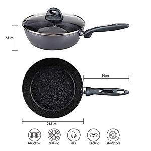 Nonstick Deep Frying Pan Saute Pan with Lid and Ergonomic Handle Skillet Omelet Fry Pan Nonstick Cookware Maifan Stone Pan 9.5Inch 3Qt