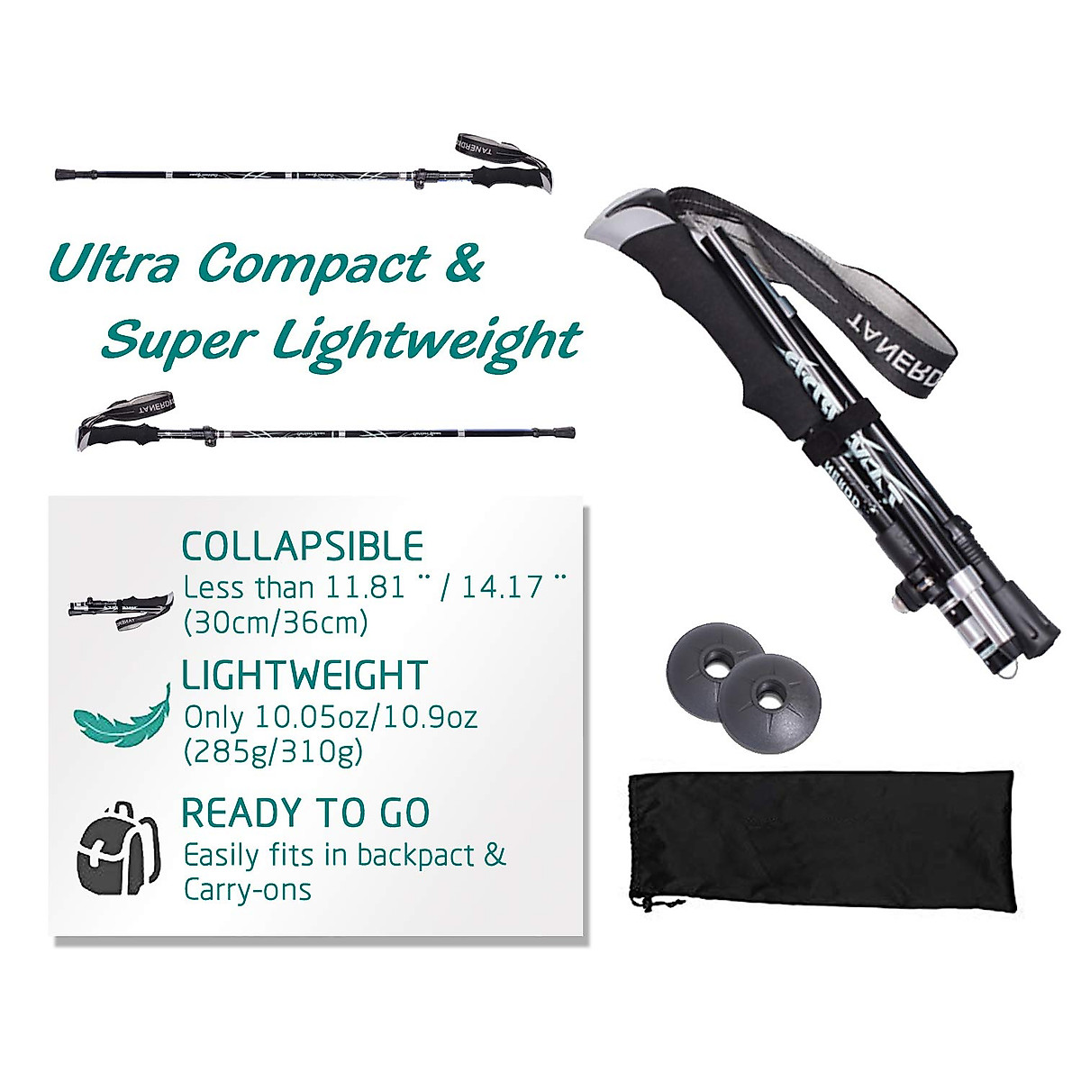 EASY BIG Walking Stick Trekking Poles Collapsible Hiking Poles - Auminum Alloy 7075 Trekking Sticks,Antishock and Quick Lock System, Telescopic, Collapsible, Ultralight