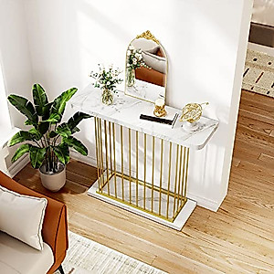 YITAHOME Gold Console Table, Modern Entryway Table with Gold Base, 40 inch Entryway Narrow Sofa Table for Entrance, Living Room, Hallway, Entryway, Faux Marble White