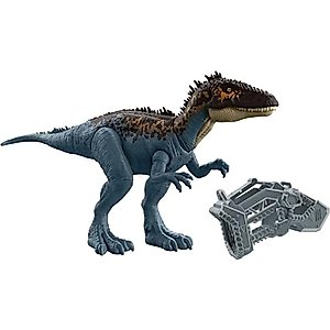Mattel Jurassic World Mega Destroyers Carcharodontosaurus Posable Dinosaur Action Figure Toy with Attack and Breakout Features, Blue
